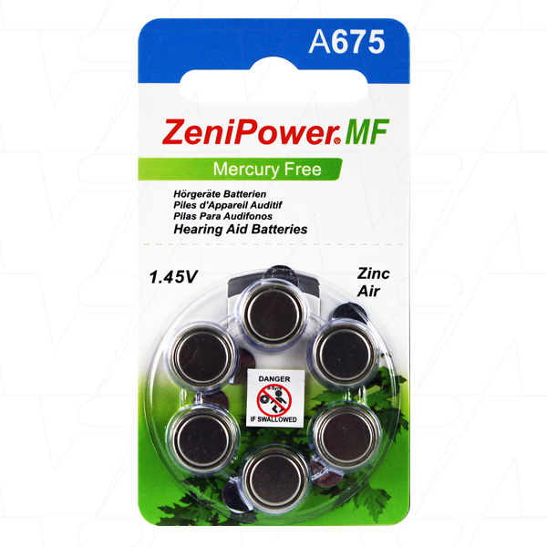A675-BP6 A675 Zenipower hearing aid battery Replaces 675, 675A, 675AP ...